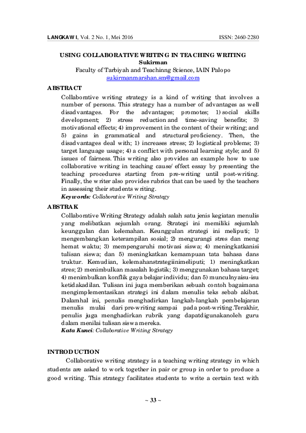 Pdf Using Collaborative Writing In Teaching Writing