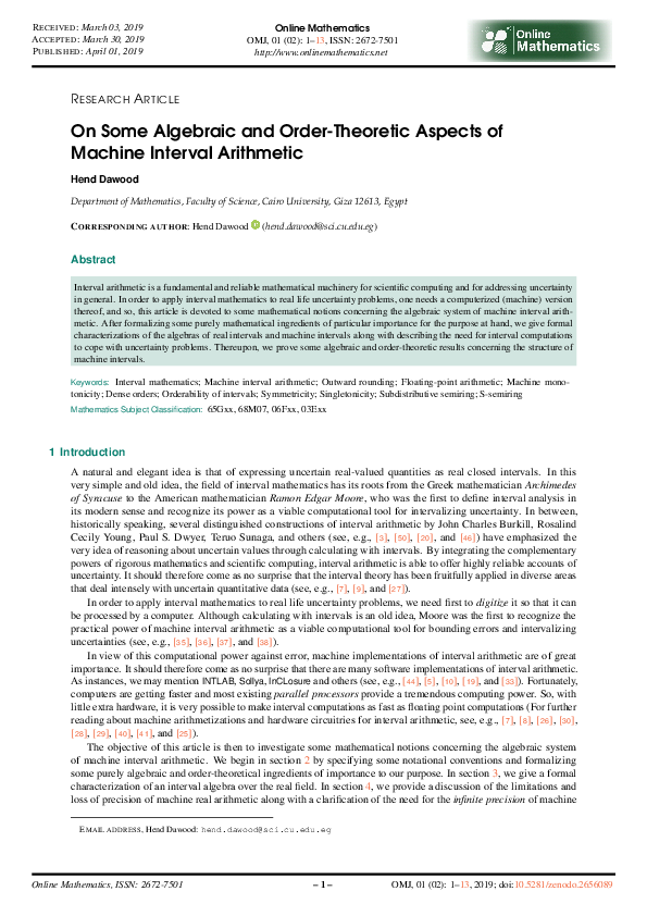 Pdf On Some Algebraic And Order Theoretic Aspects Of Machine Interval Arithmetic