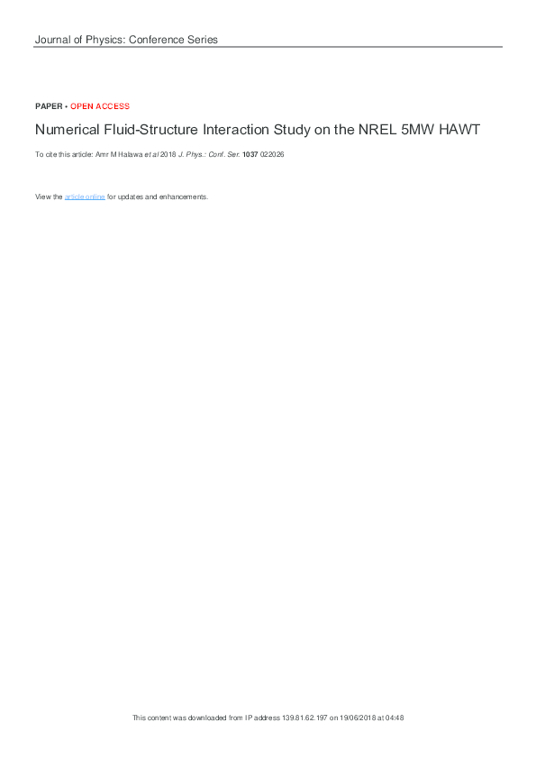 (PDF) Numerical Fluid-Structure Interaction Study on the NREL 5MW HAWT