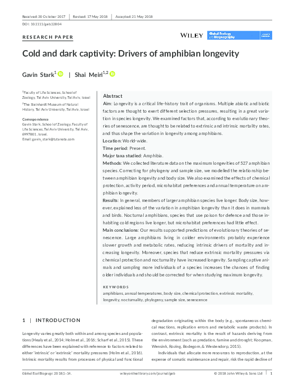 (PDF) Cold and dark captivity: Drivers of amphibian longevity | Shai ...