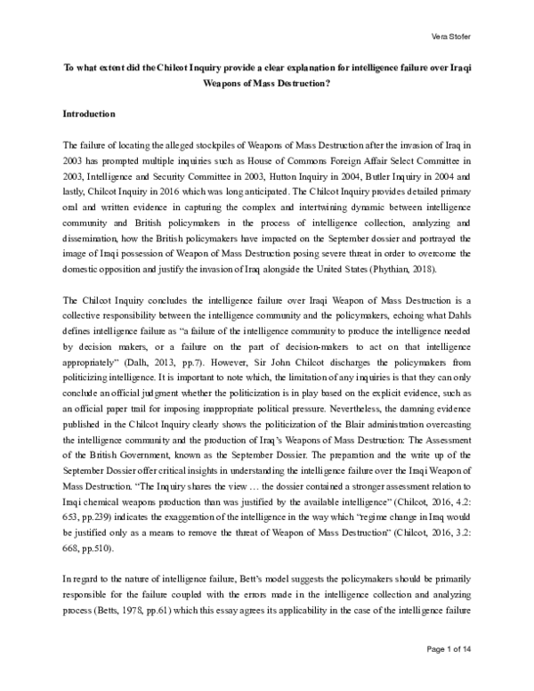 (PDF) To what extent did the Chilcot Inquiry provide a clear ...