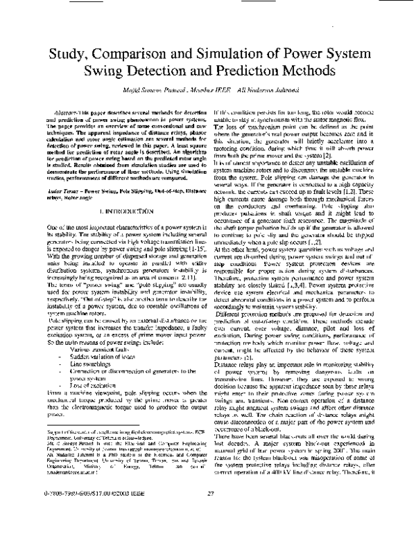 (PDF) Study, Comparison and Simulation of Power System Swing Detection ...