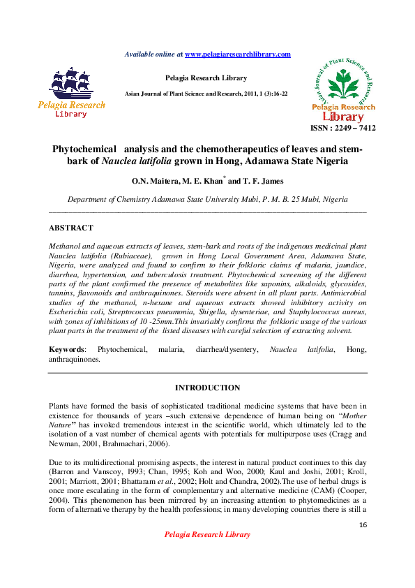 (PDF) Phytochemical analysis and the chemotherapeutics of leaves and ...