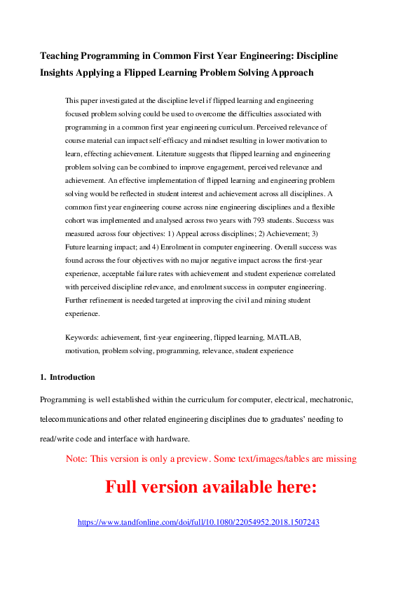 (PDF) Teaching Programming in Common First Year Engineering: Discipline Insights Applying a ...