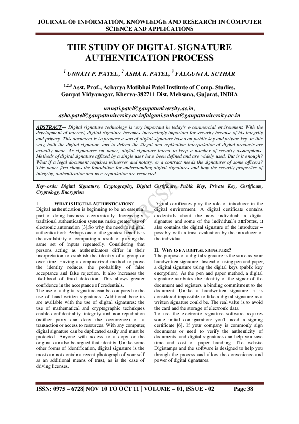 (PDF) THE STUDY OF DIGITAL SIGNATURE AUTHENTICATION PROCESS