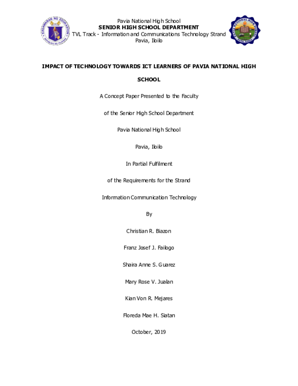 (PDF) IMPACT OF TECHNOLOGY TOWARDS ICT LEARNERS OF PAVIA NATIONAL HIGH ...