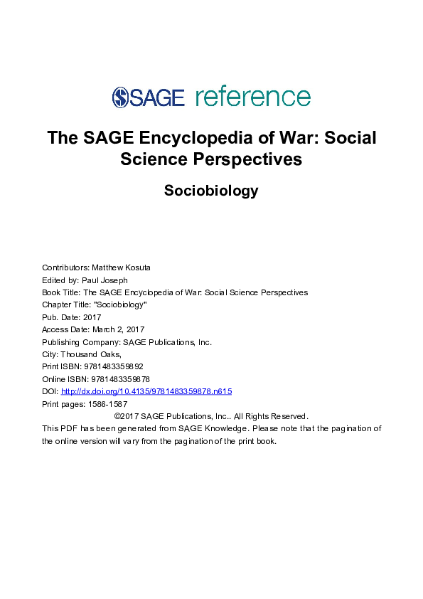 (PDF) The SAGE Encyclopedia of War: Social Science Perspectives ...