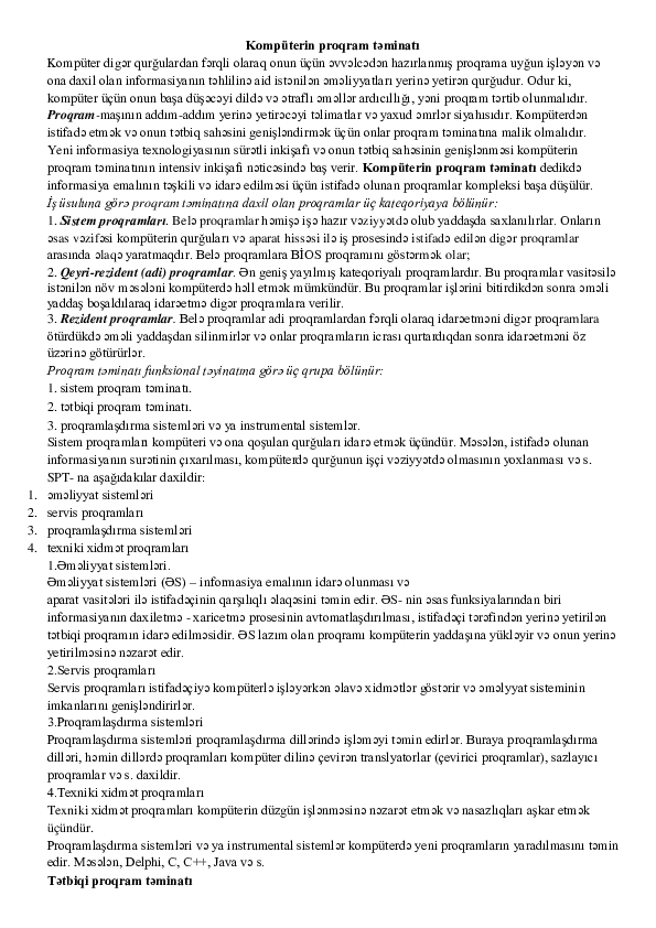 (DOC) Kompüterin proqram təminatı