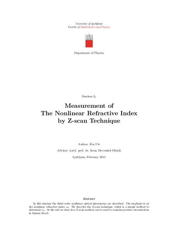 Pdf Measurement Of The Nonlinear Refractive Index By Z Scan Technique
