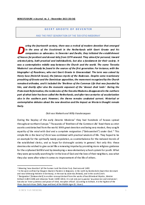 (PDF) GEERT GROOTE of DEVENTER and the first Generation of the DEVOTIO ...
