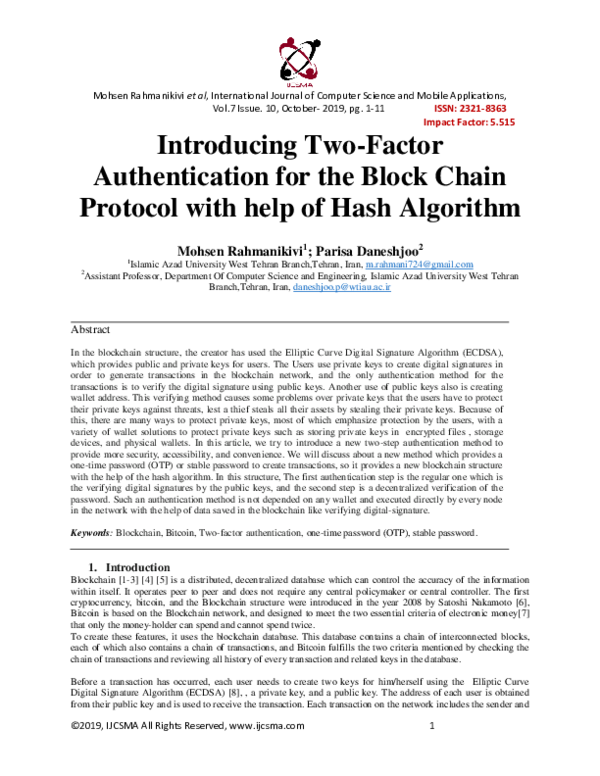 (PDF) Introducing Two-Factor Authentication for the Block Chain ...