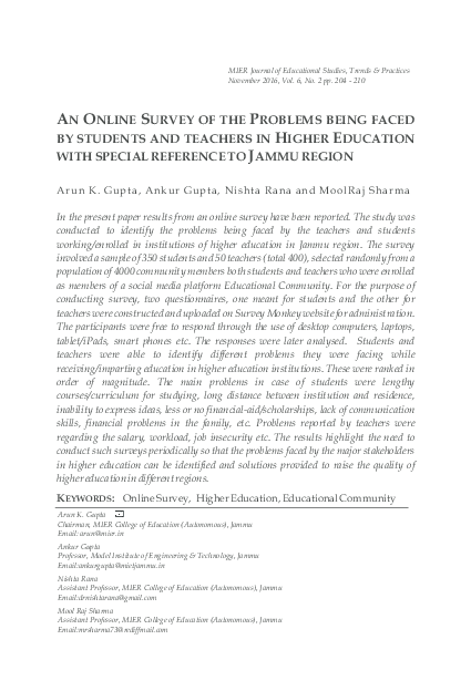 (PDF) AN ONLINE SURVEY OF THE PROBLEMS BEING FACED BY STUDENTS AND ...