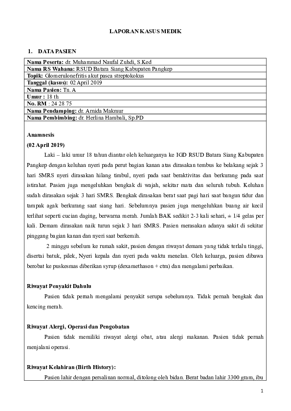 (DOC) Kasus UKP PIDI - GNAPS (Glomerulonefritis Akut Pasca Streptokokus)