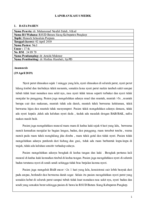 (DOC) Kasus UKP PIDI - HSP (Henoch Schonlein Purpura)