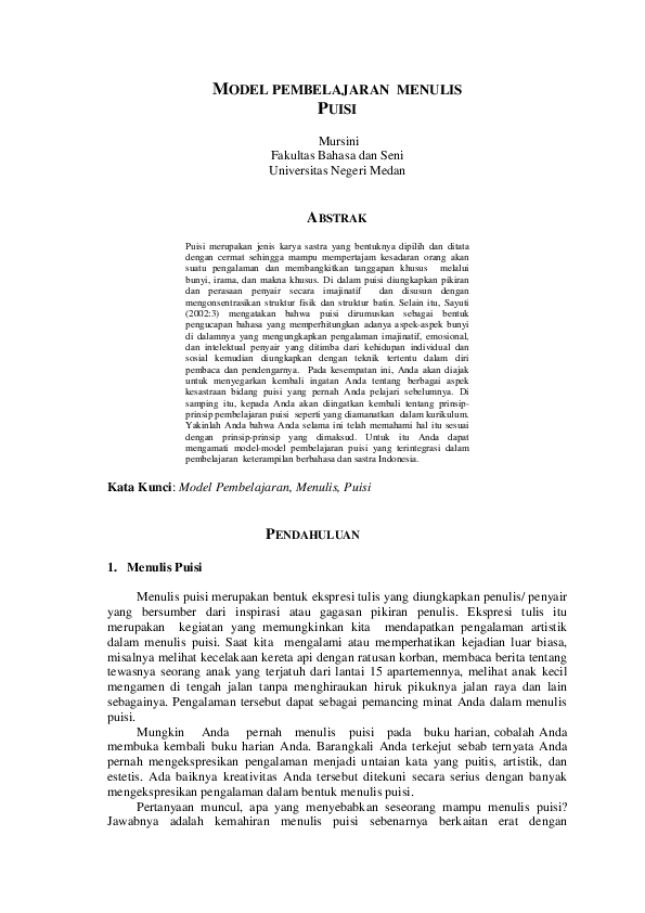(PDF) MODEL PEMBELAJARAN MENULIS PUISI