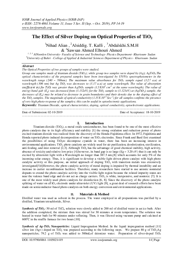(PDF) The Effect of Silver Doping on Optical Properties of TiO 2