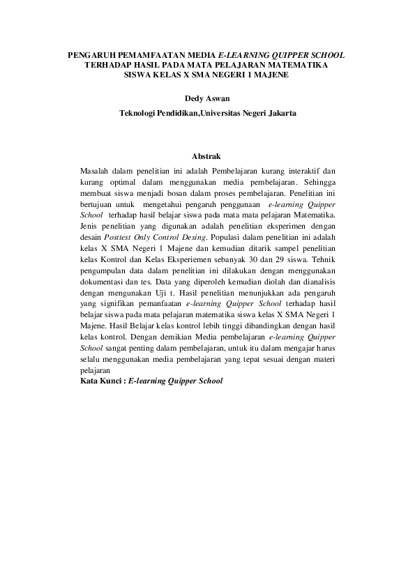 (PDF) PENGARUH PEMANFAATAN MEDIA E-LEARNING QUIPPER SCHOOL TERHADAP HASIL PADA MATA PELAJARAN ...