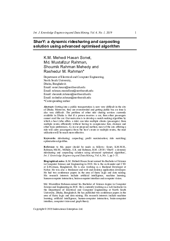 (PDF) SharY: a dynamic ridesharing and carpooling solution using advanced optimised algorithm