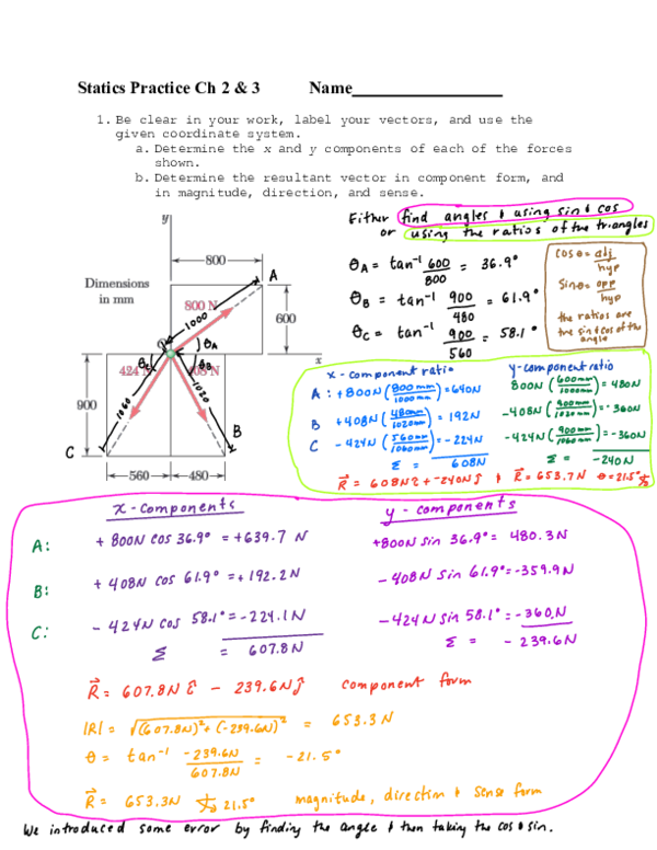 (PDF) Statics Practice Ch 2 & 3 Name