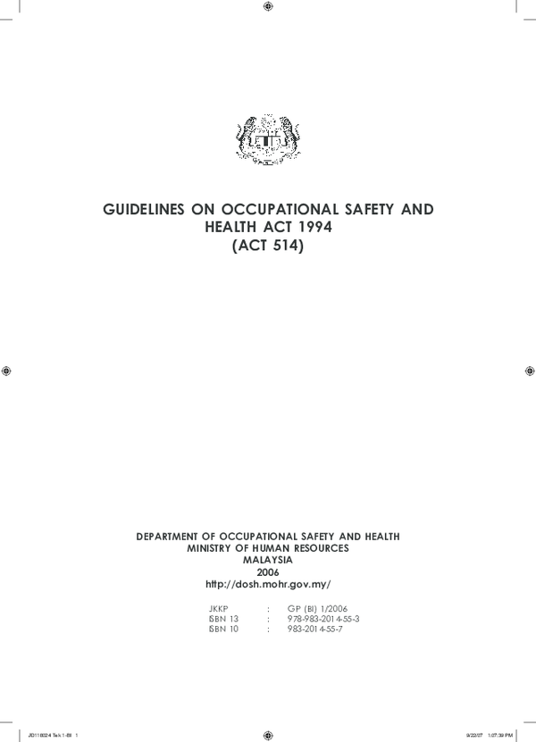 (PDF) GUIDELINES ON OCCUPATIONAL SAFETY AND HEALTH ACT 1994 (ACT 514 ...