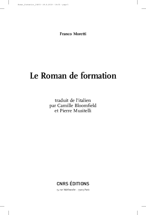 (PDF) Le Roman de formation, de Franco Moretti