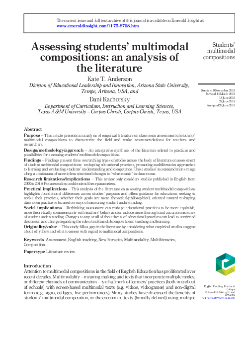 (PDF) Assessing students' multimodal compositions: an analysis of the ...