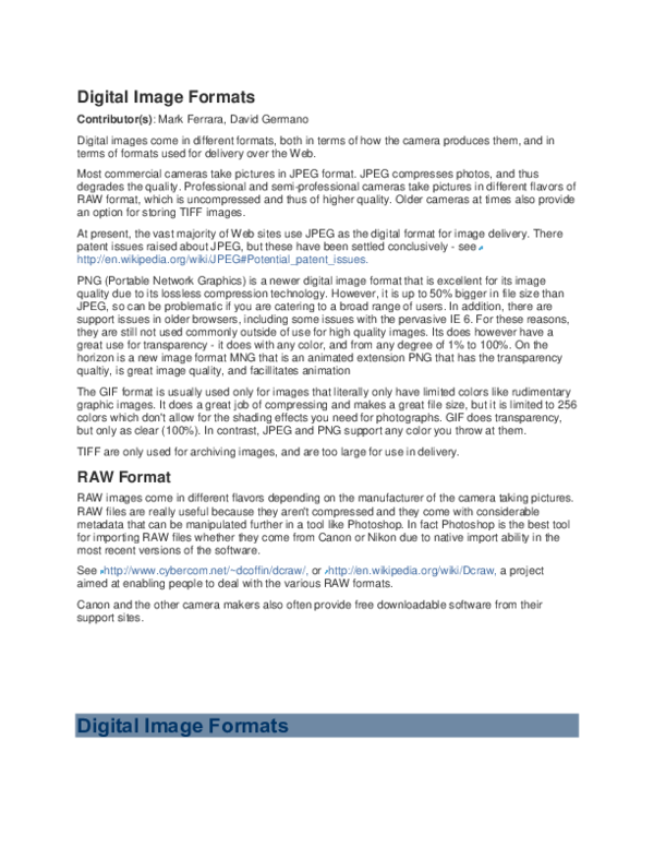 (DOC) Digital Image Formats