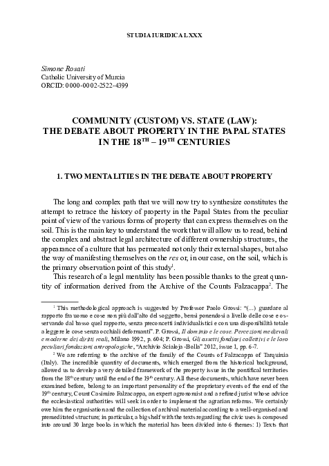(PDF) Community (Custom) vs. State (Law). The Debate about Property in ...
