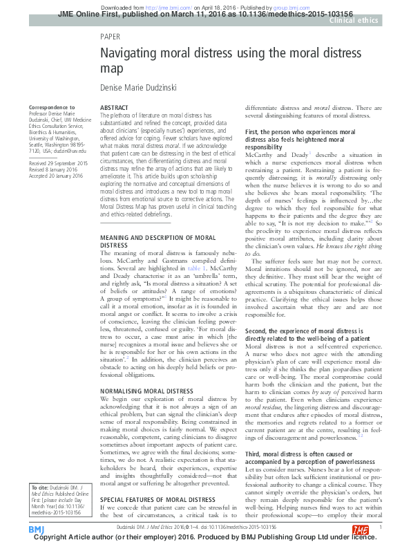 (PDF) Navigating moral distress using the moral distress map