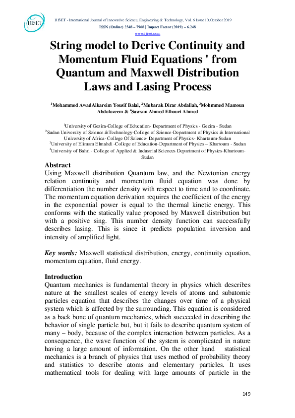 (PDF) String model to Derive Continuity and Momentum Fluid Equations ...