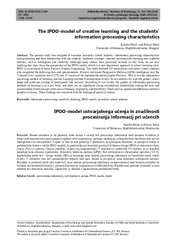 (PDF) The IPOO-model of creative learning and the students’ information ...