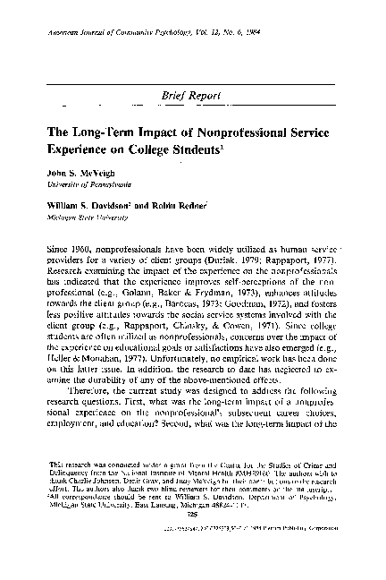 (PDF) The long-term impact of nonprofessional service experience on ...