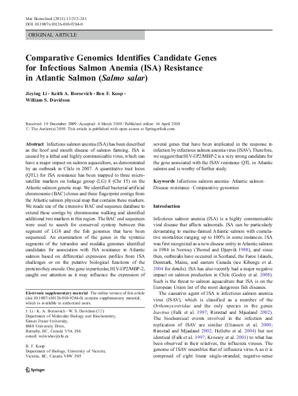 (PDF) Comparative Genomics Identifies Candidate Genes for Infectious ...