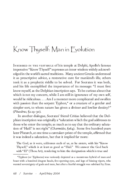 (PDF) Know Thyself: Man in Evolution