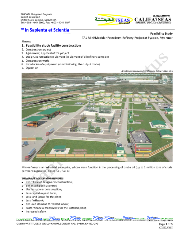 (PDF) Feasibility Study : TAL Mini-Modular Petroleum Refinery Project ...