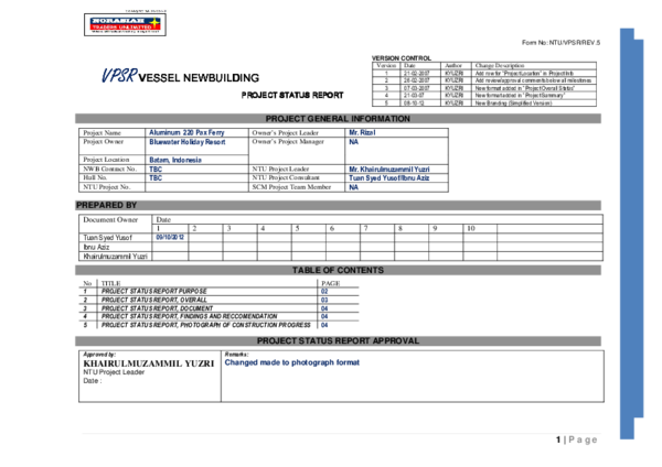(PDF) Ship Newbuilding Project Status Report (High-Speed Passenger Ferry)
