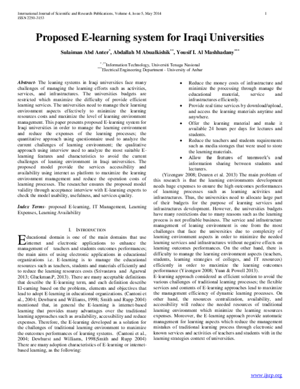 (PDF) Proposed E-learning system for Iraqi Universities