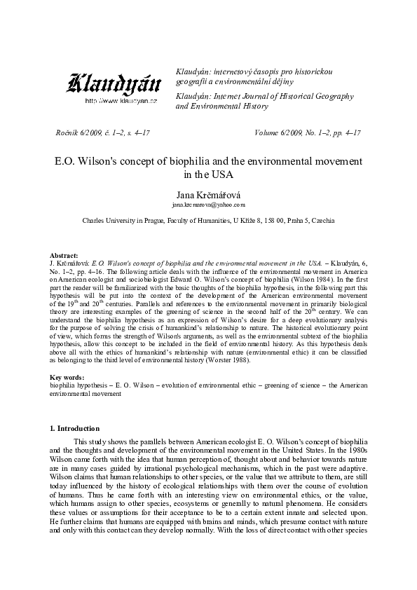 (PDF) E.O. Wilson's concept of biophilia and the environmental movement ...