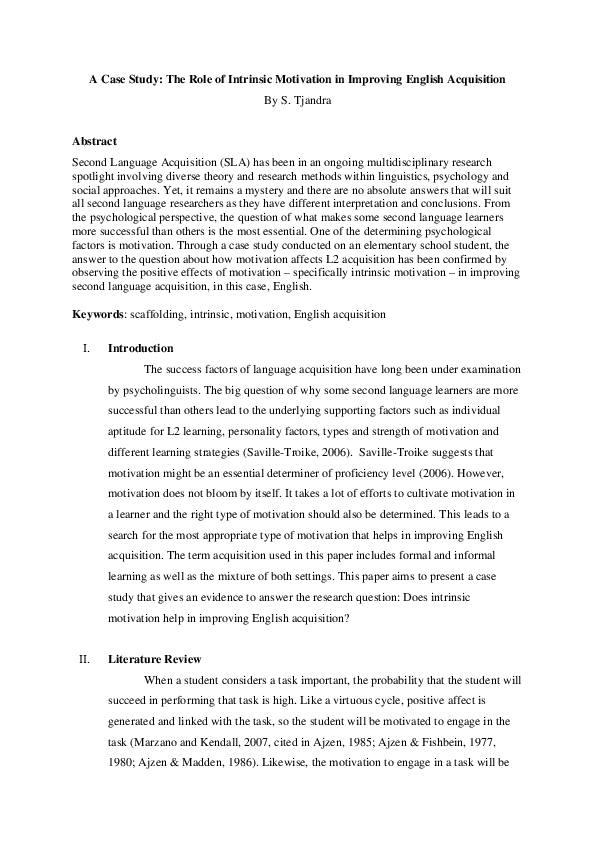 (PDF) A Case Study: The Role of Intrinsic Motivation in Improving ...