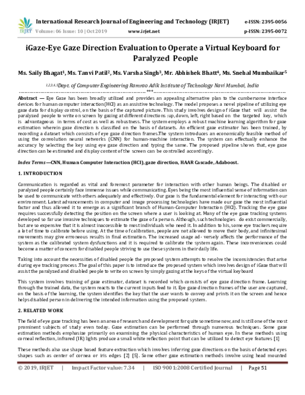 (PDF) IRJET- iGaze-Eye Gaze Direction Evaluation to Operate a Virtual ...