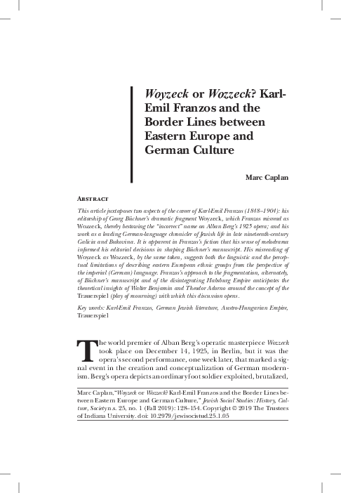 (PDF) Woyzeck or Wozzeck? Karl-Emil Franzos and the Border Lines ...