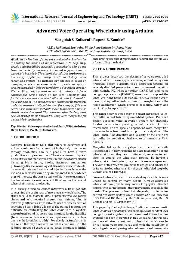 (PDF) IRJET- Advanced Voice Operating Wheelchair using Arduino