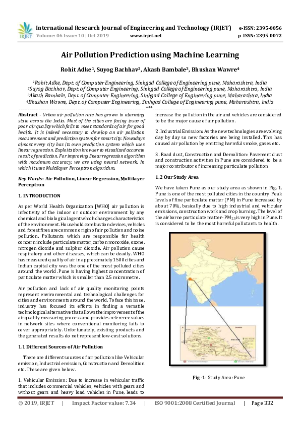 (PDF) IRJET- Air Pollution Prediction using Machine Learning