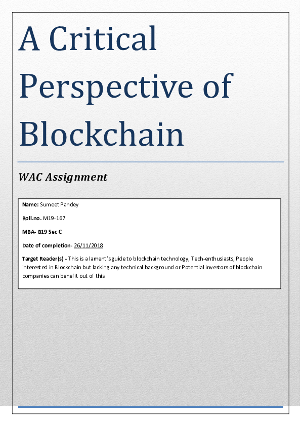 (PDF) A Critical Perspective of Blockchain WAC Assignment
