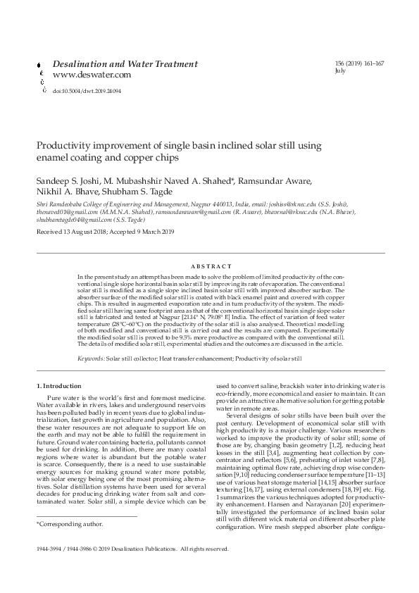 (PDF) Desalination and Water Treatment Productivity improvement of ...