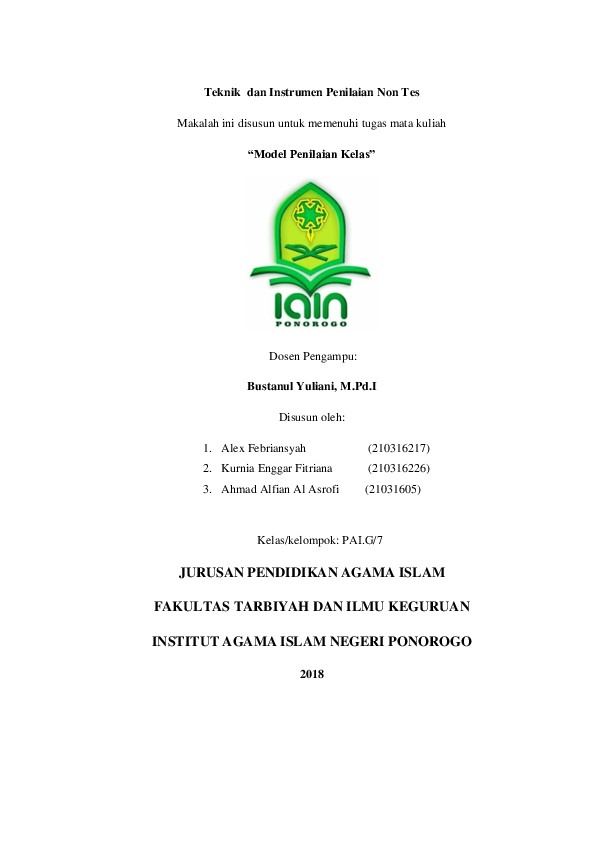 (DOC) Teknik & Instrumen Penilaian Non Tes