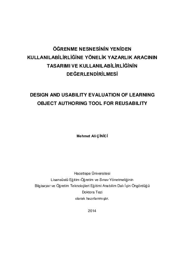 (PDF) ÖĞRENME NESNESİNİN YENİDEN KULLANILABİLİRLİĞİNE YÖNELİK YAZARLIK ARACININ TASARIMI VE ...