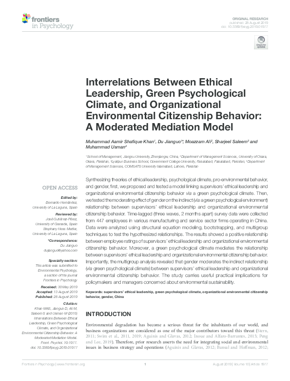 (PDF) Interrelations Between Ethical Leadership, Green Psychological Climate, and Organizational ...