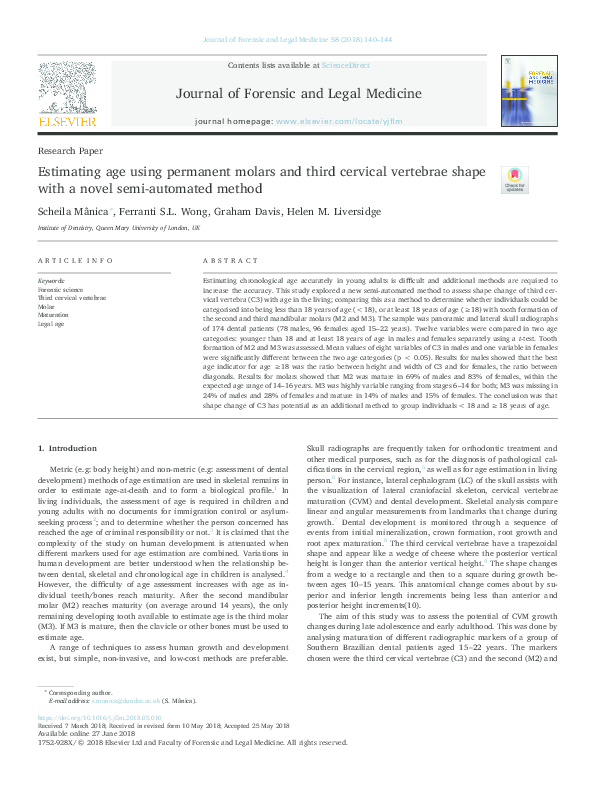 (PDF) Estimating age using permanent molars and third cervical ...