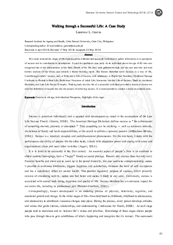 (PDF) Walking through a Successful Life: A Case Study